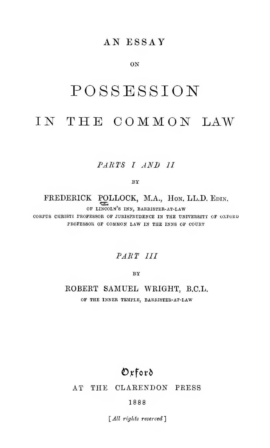 电子书-一篇关于普通法中占有的文章（英）An essay on possession in the common law_文库-报告厅