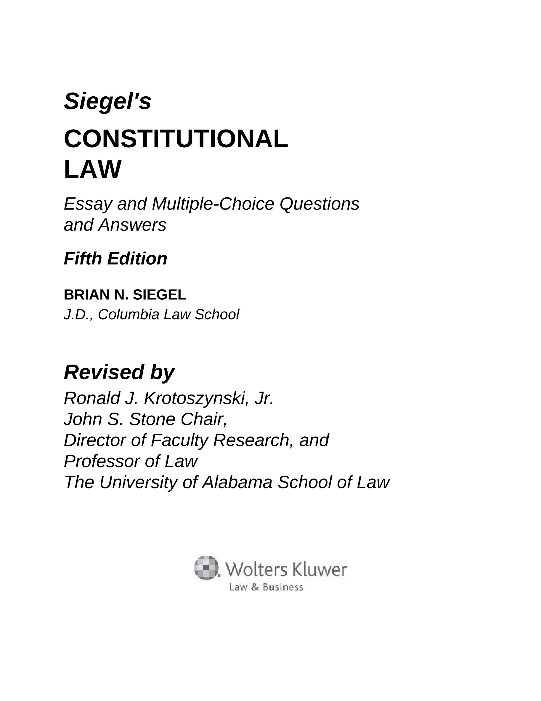  Siegels Constitutional Law Essay And Multiple
